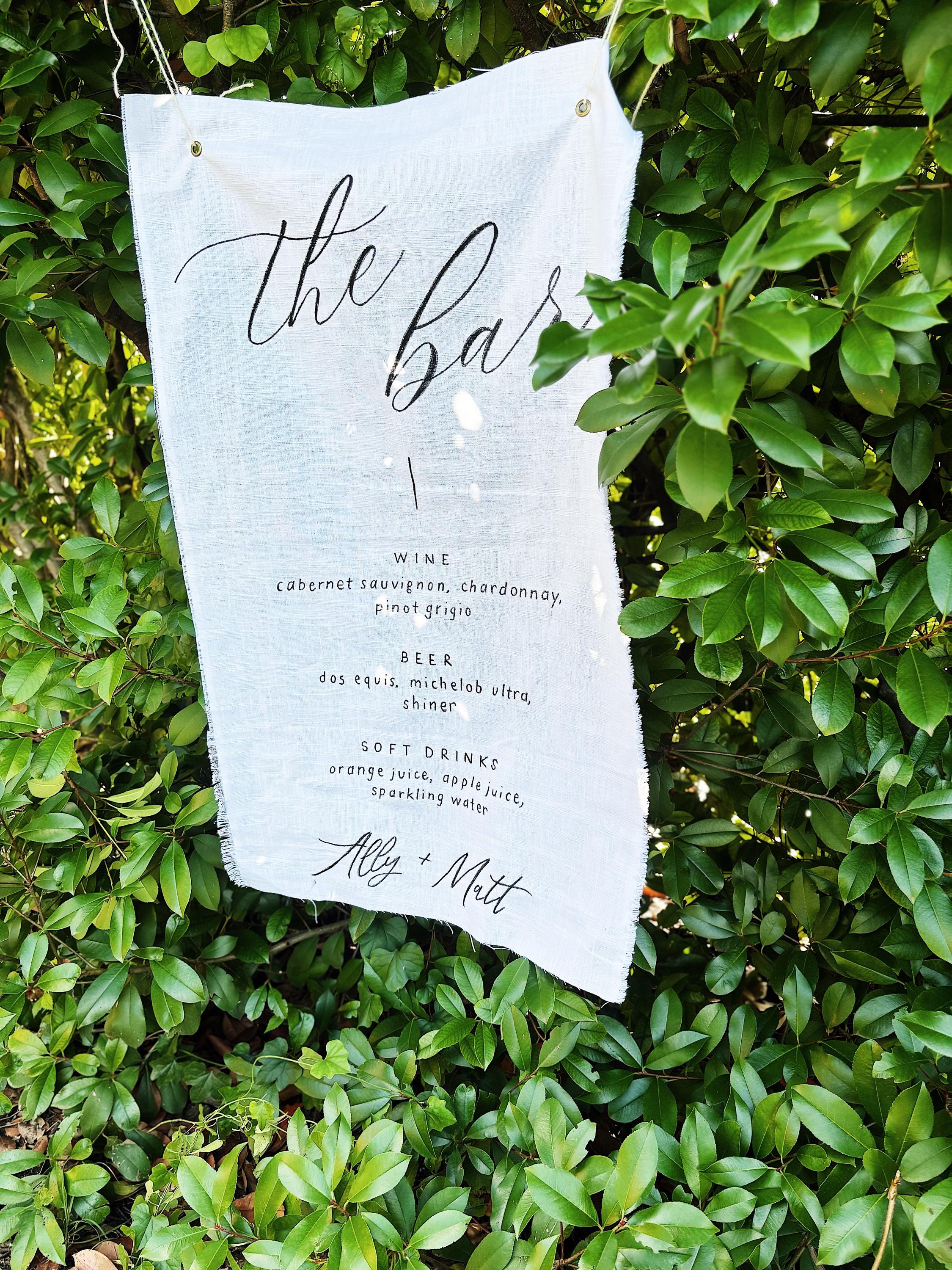 Personalized Calligraphy Linen Bar Sign – Rustic Wedding Decor - Etsy