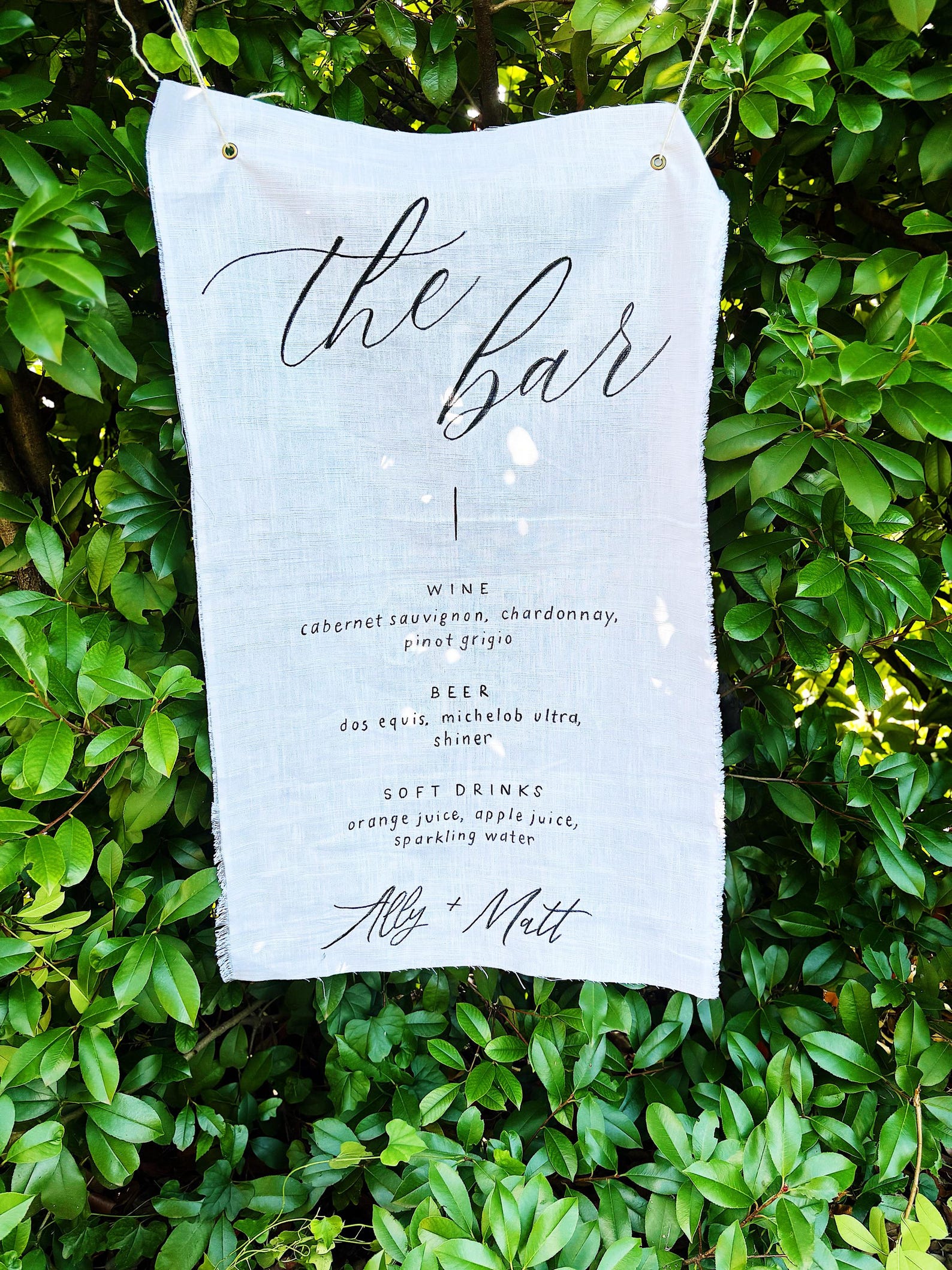 Personalized Calligraphy Linen Bar Sign – Rustic Wedding Decor - Etsy