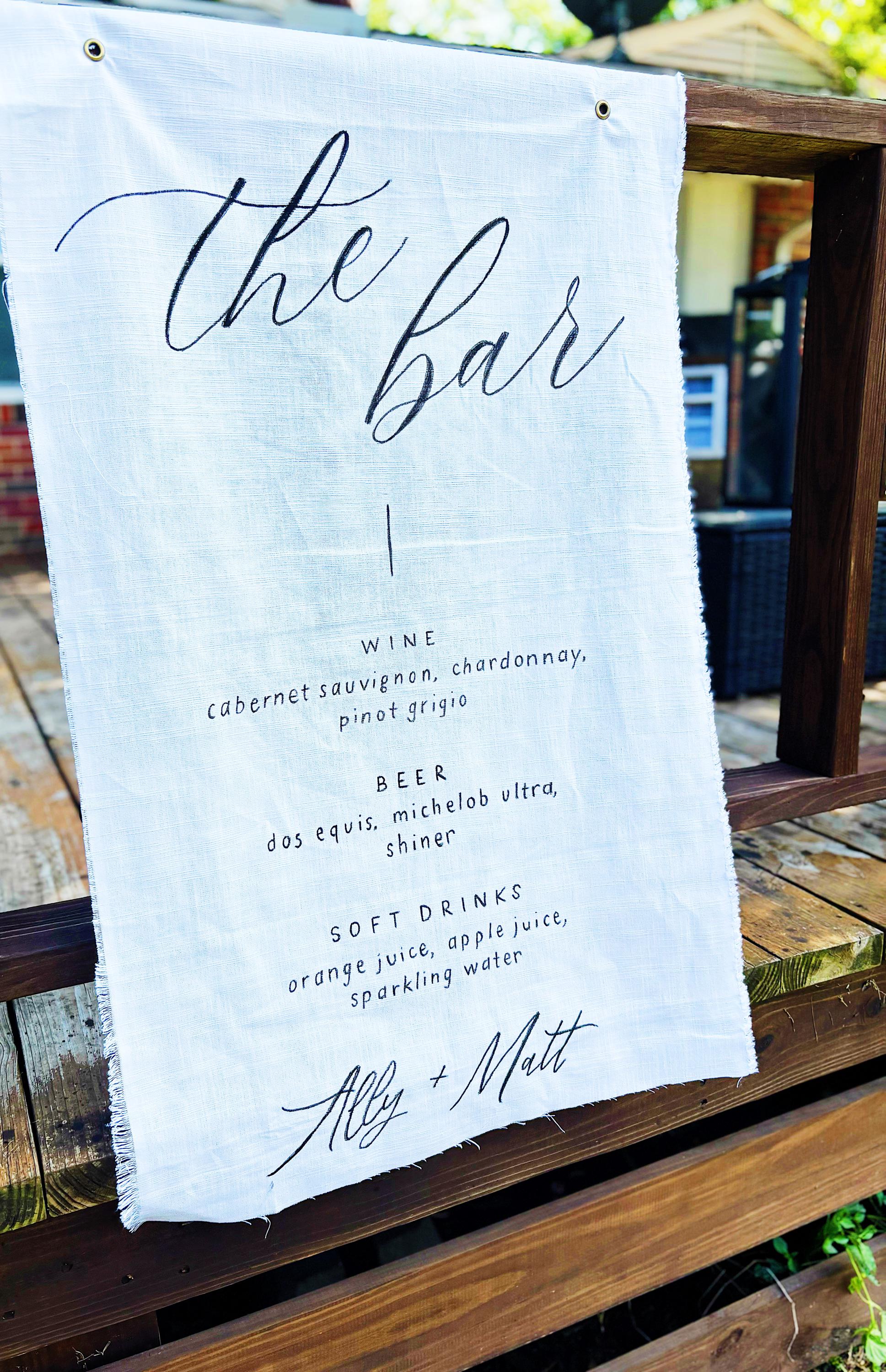 Personalized Calligraphy Linen Bar Sign – Rustic Wedding Decor - Etsy