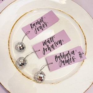 Purple Disco Ball Place Cards, Disco Name Cards Wedding, Bachelorette ...