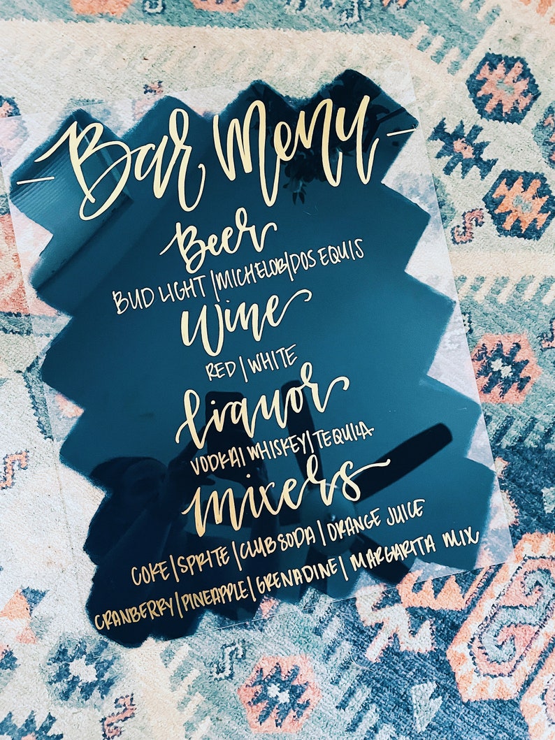 Handwritten Calligraphy Wedding Bar Sign, Acrylic Menu Sign - Etsy