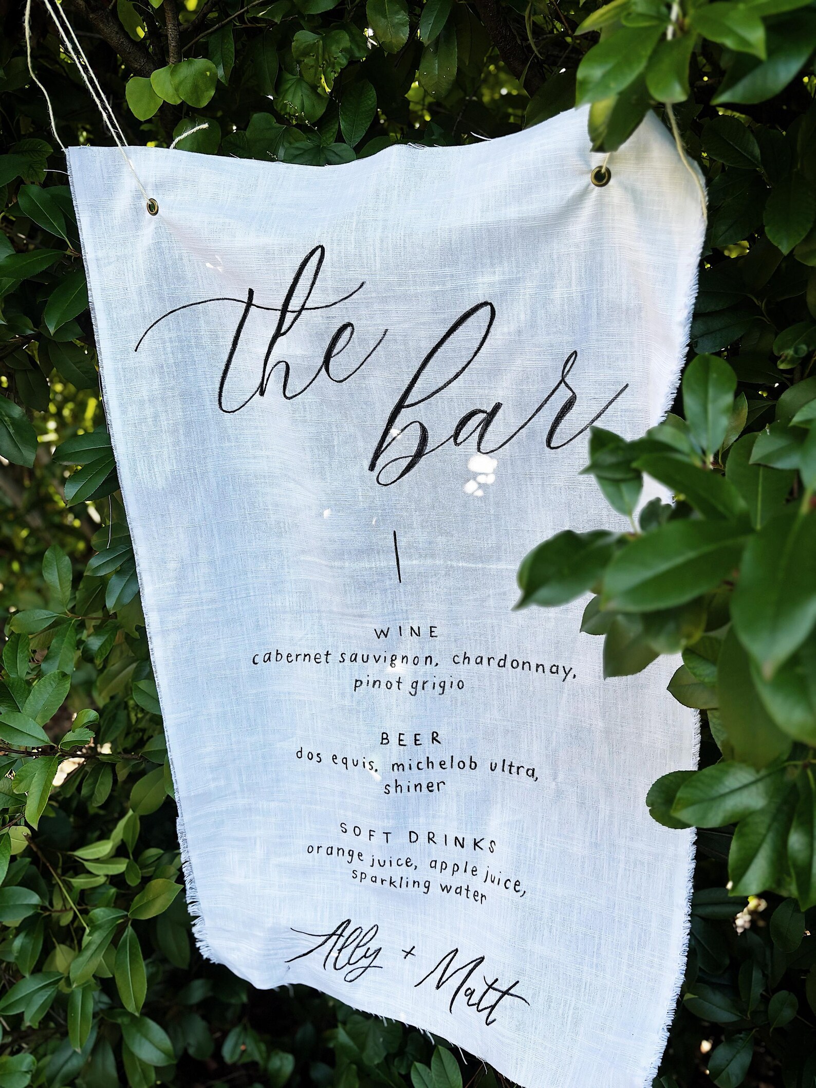 Personalized Calligraphy Linen Bar Sign – Rustic Wedding Decor - Etsy