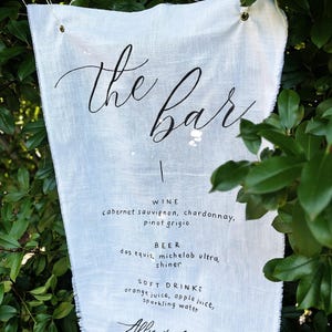 Personalized Calligraphy Linen Bar Sign – Rustic Wedding Decor - Etsy