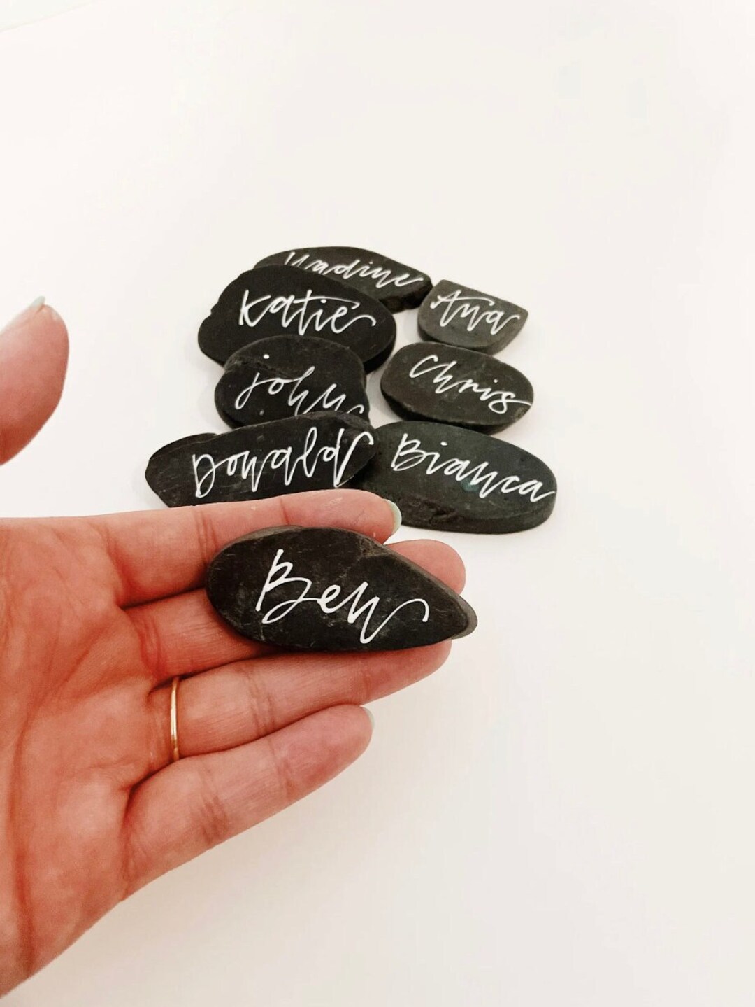 Black Stone Calligraphy Place Cards Rock Escort Cards Name Place ...