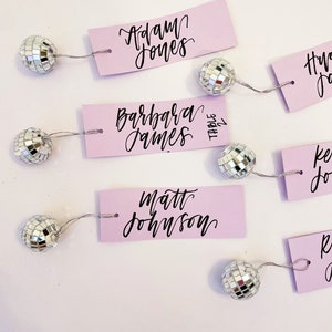 Purple Disco Ball Place Cards, Disco Name Cards Wedding, Bachelorette ...
