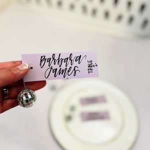 Purple Disco Ball Place Cards, Disco Name Cards Wedding, Bachelorette ...