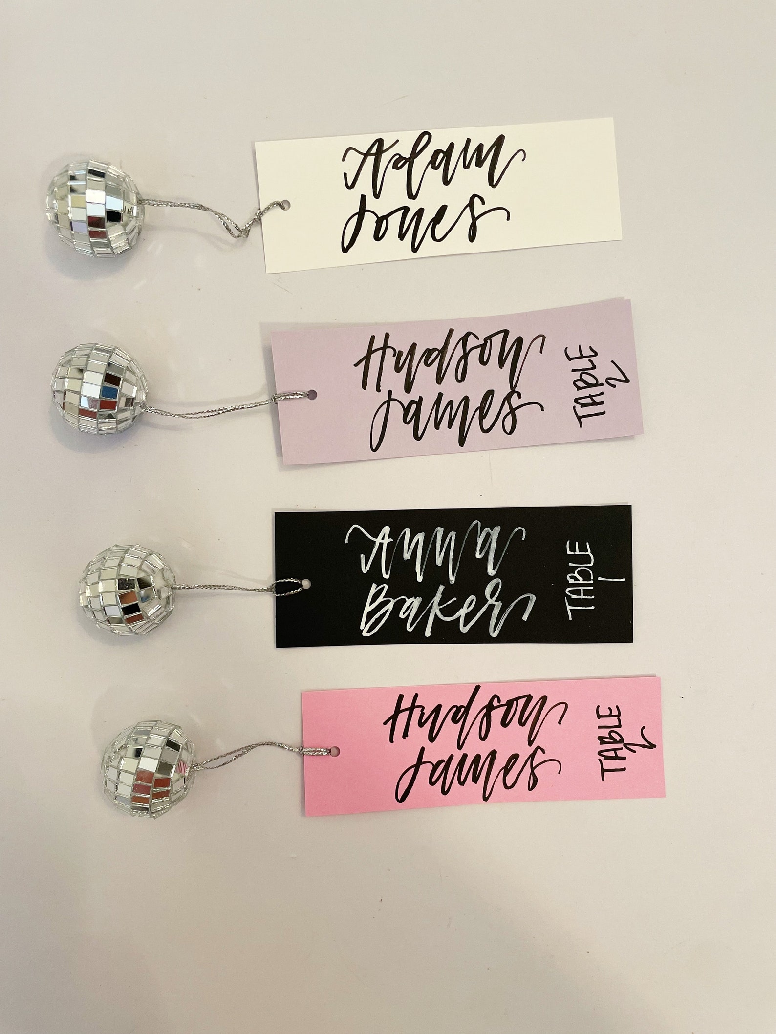 Disco Ball Wedding Place Cards, Custom Calligraphy Name Tags - Etsy