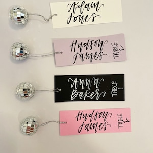 Disco Ball Wedding Place Cards, Custom Calligraphy Name Tags - Etsy