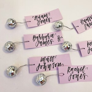 Purple Disco Ball Place Cards, Disco Name Cards Wedding, Bachelorette ...