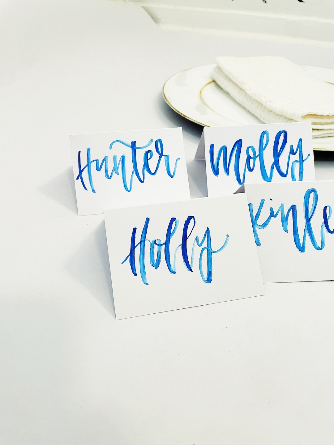 Blue Watercolor Calligraphy Place Cards Ink Blot Navy Blue Escort Cards ...