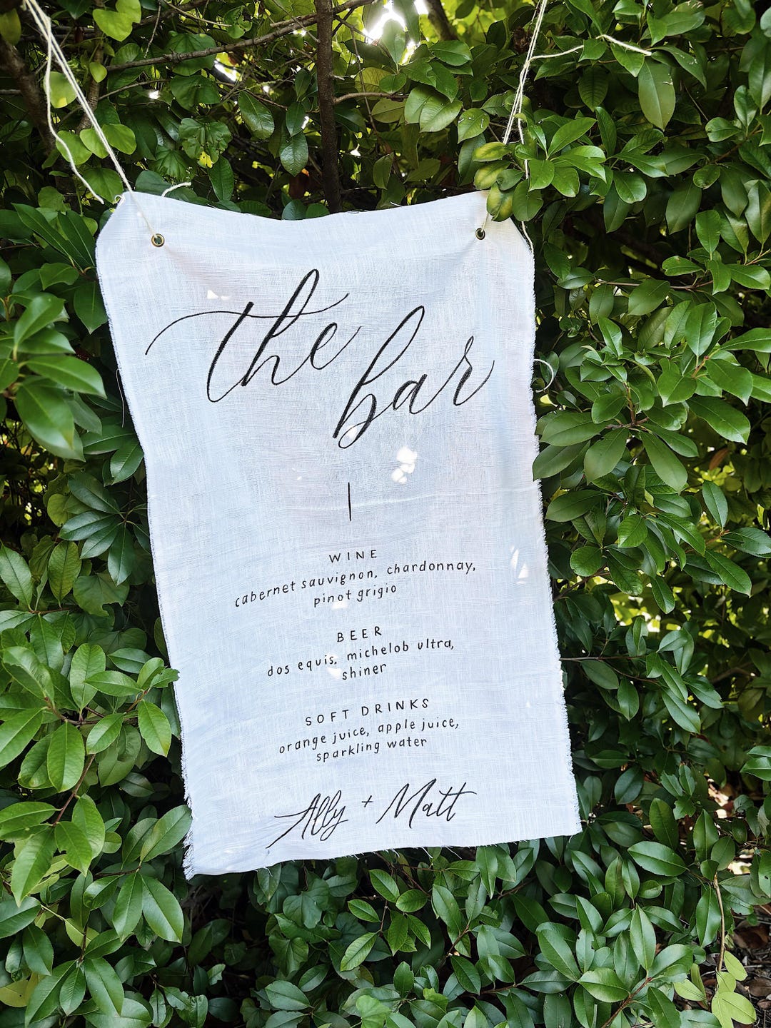 Personalized Calligraphy Linen Bar Sign – Rustic Wedding Decor - Etsy