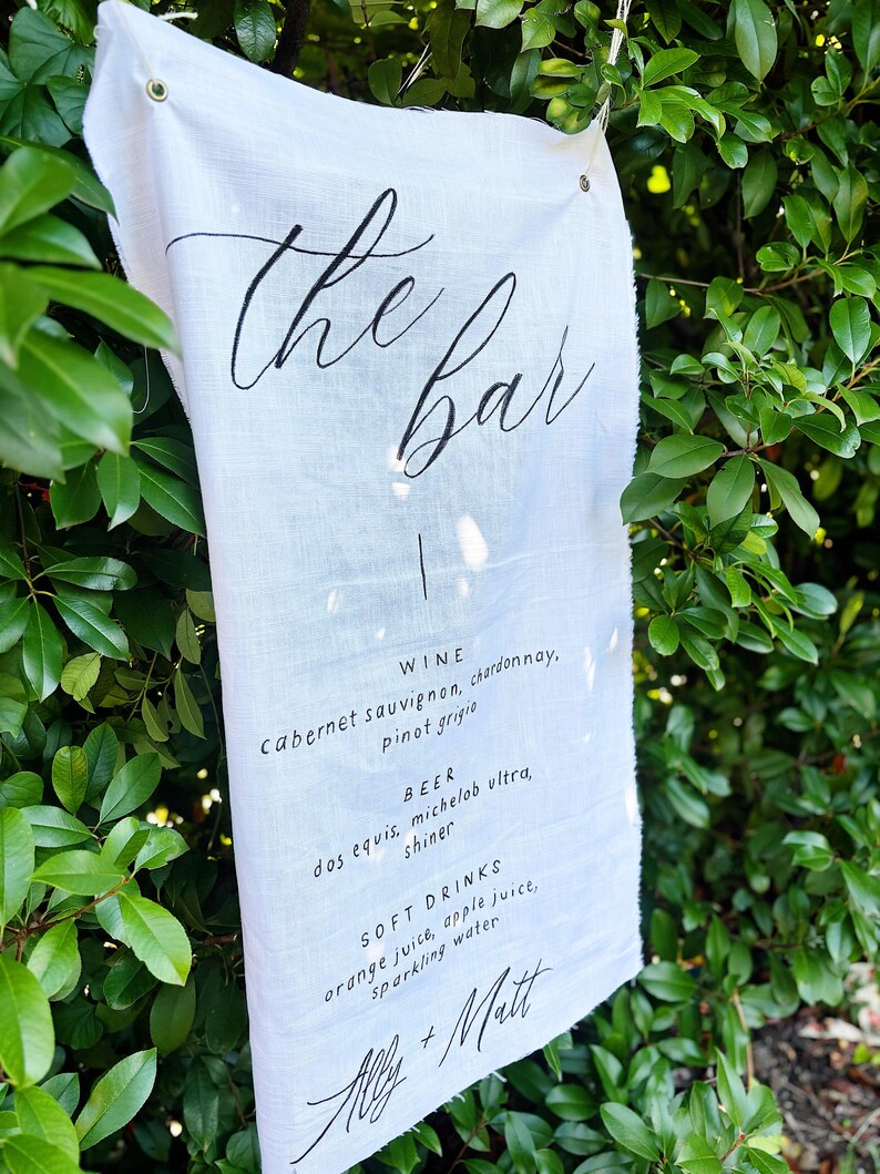 Personalized Calligraphy Linen Bar Sign – Rustic Wedding Decor - Etsy