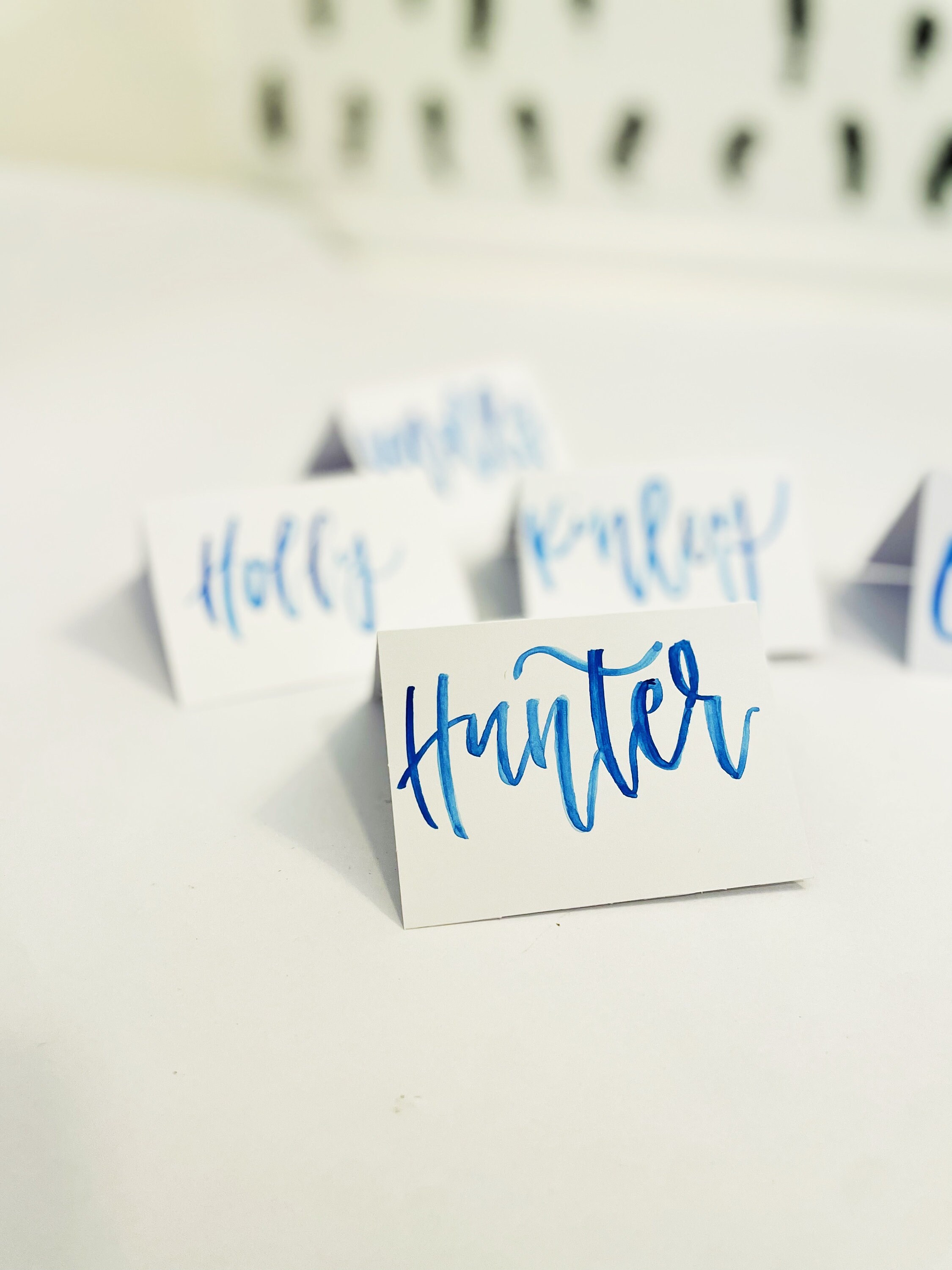 Hand-lettered Blue Watercolor Calligraphy Place Cards: Wedding Table ...