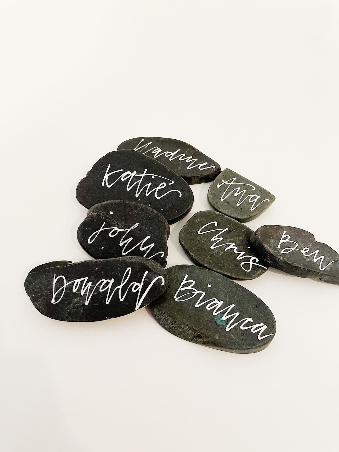 Hand Lettered Minimalist Name Place Stones, Name Cards, Natural Stone ...