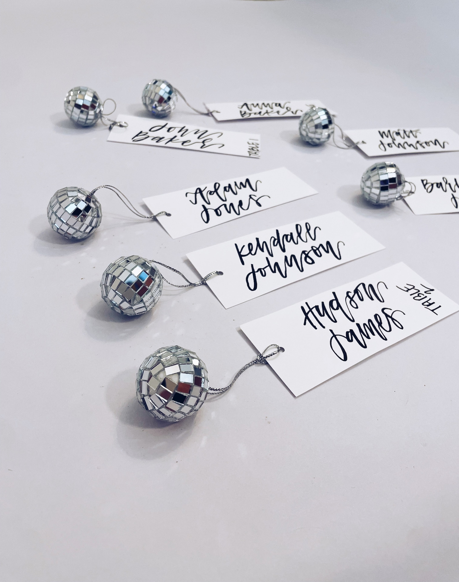 Disco Ball Wedding Place Cards, Custom Calligraphy Name Tags - Etsy