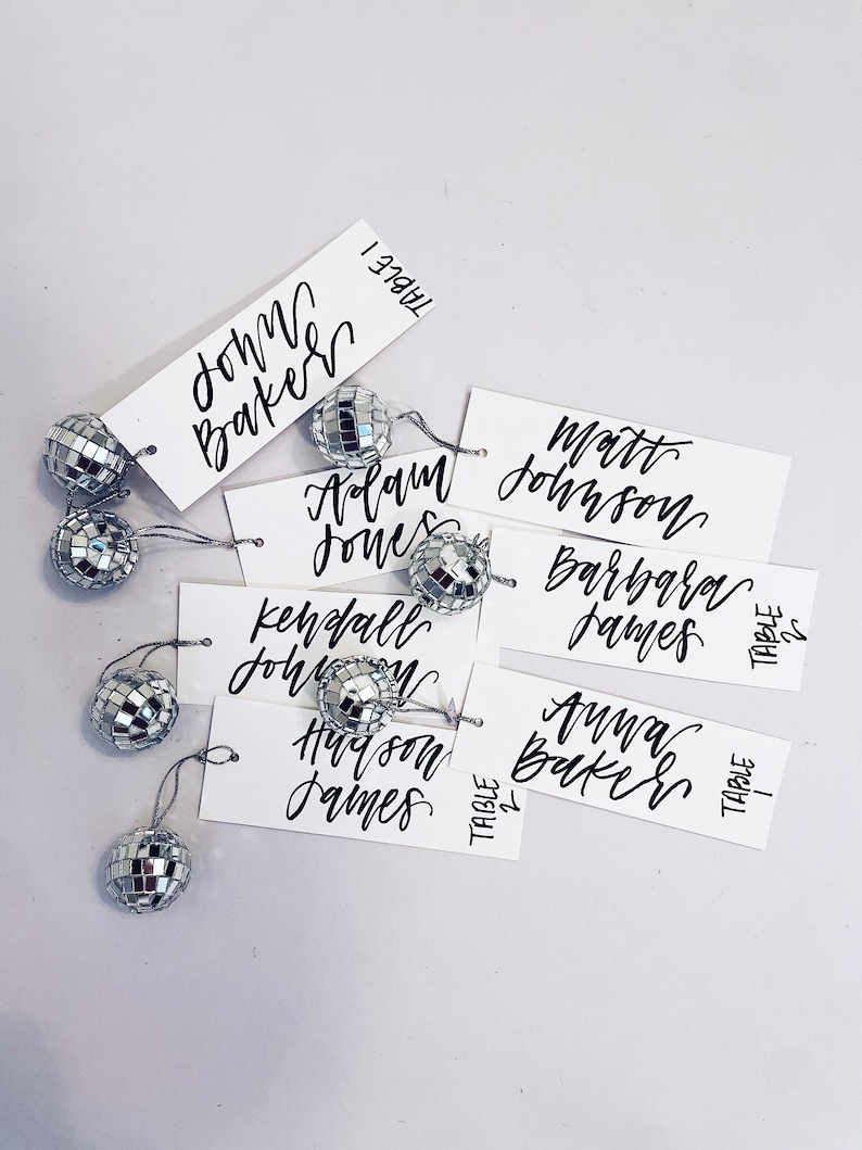 Disco Ball Wedding Place Cards, Custom Calligraphy Name Tags - Etsy