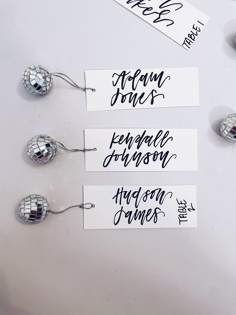 Disco Ball Wedding Place Cards, Custom Calligraphy Name Tags - Etsy