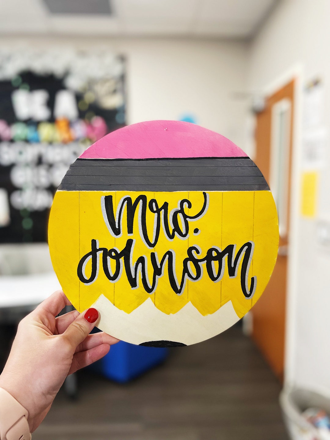 Calligraphy Teacher Name Sign, Pencil Door Hanger, Classroom Decor - Etsy