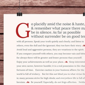Desiderata, "go Placidly Amid the Noise..." A3 Art Print, Home Style - Etsy