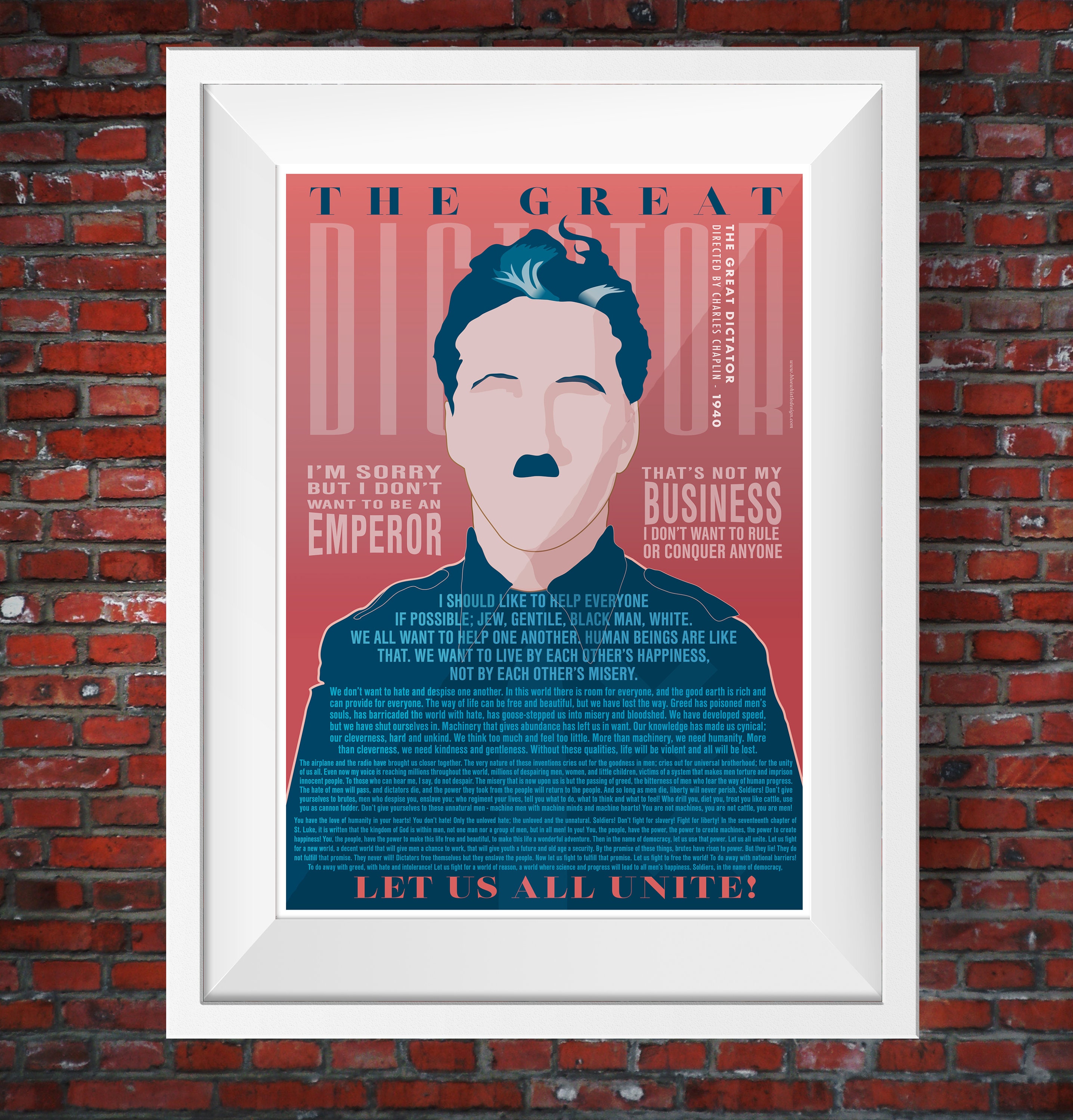 The Great Dictator, Speech, Charlie Chaplin, A3 Art Poster Print, NEW ...