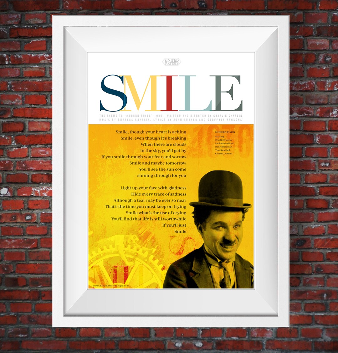 Charlie Chaplin "smile" Lyrics, A3 Art Poster Print, HAPPY Unframed - Etsy
