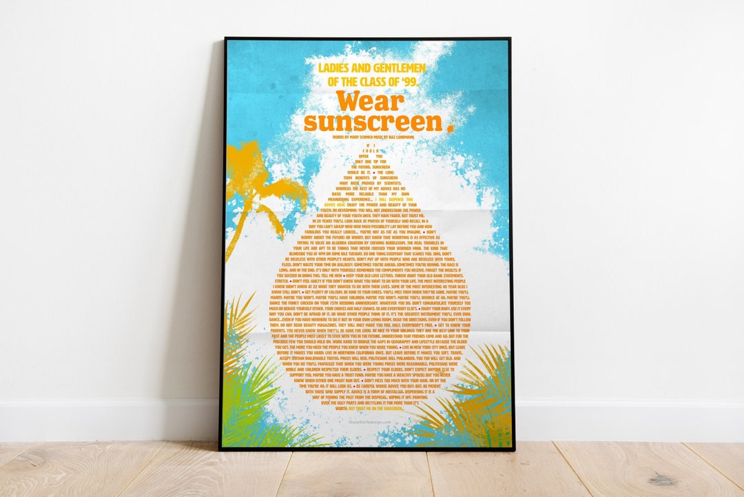WEAR SUNSCREEN, A1 Art Poster Print, Unframed - Etsy