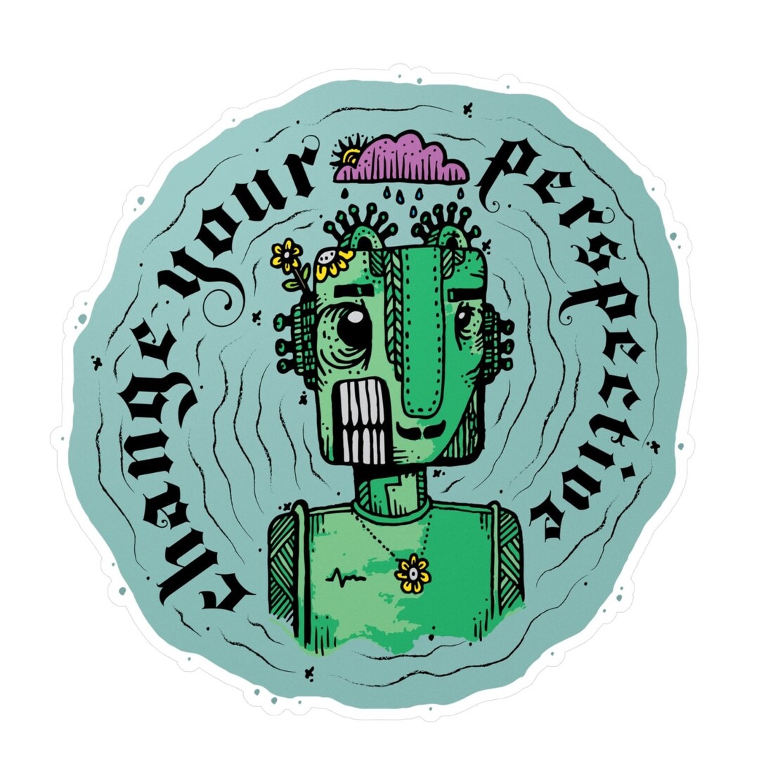 Green Robot Sticker, Smiling Robot Decal, Flower Robot Decal ...