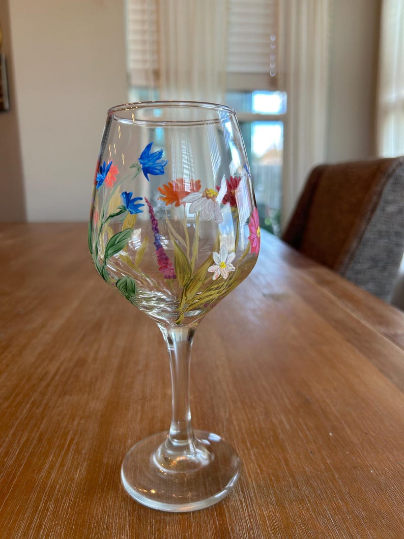 Pink Lady, Hand-painted Floral Wine Glass: Elegant Wildflower Glassware ...