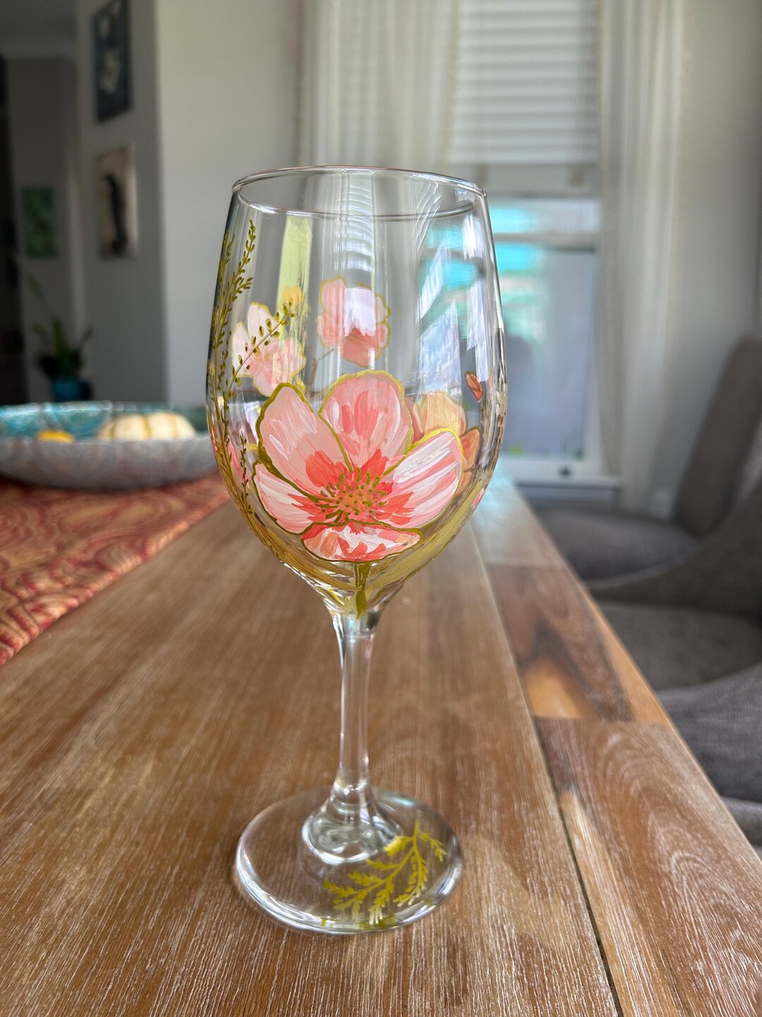 Hand-painted Wine Glass: Personalized Pink Poppy Flower Glassware - Etsy