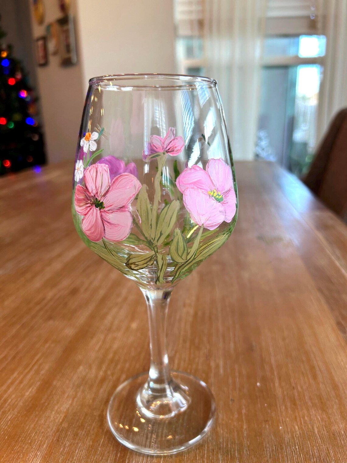 Pink Lady, Hand-painted Floral Wine Glass: Elegant Wildflower Glassware ...