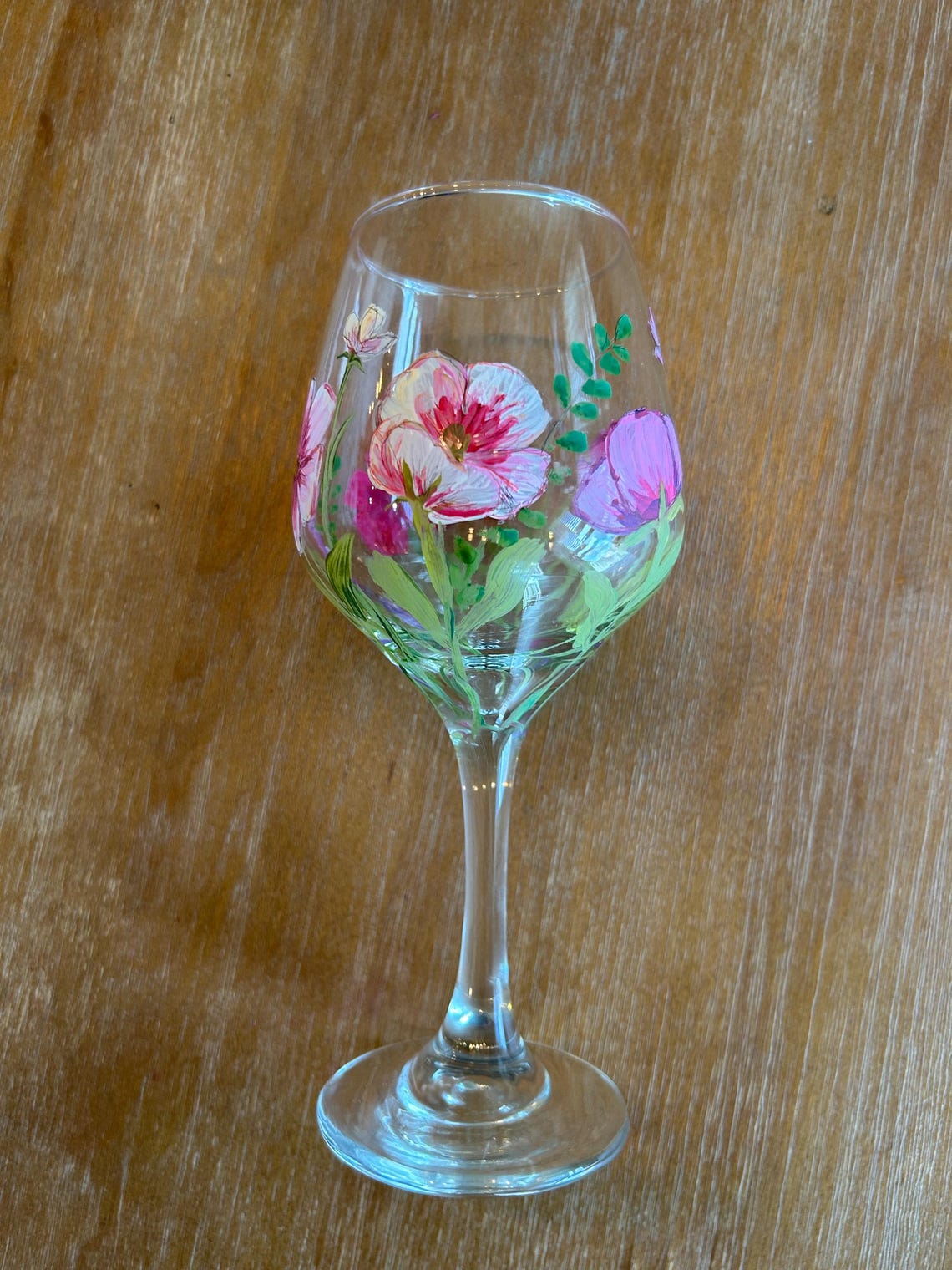 Pink Lady, Hand-painted Floral Wine Glass: Elegant Wildflower Glassware ...