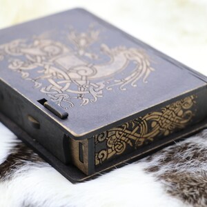 Book Box With Viking Norse Motif Engraved Wood Stash Box - Etsy