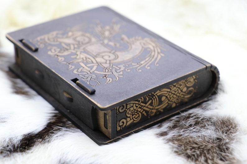 Book Box With Viking Norse Motif Engraved Wood Stash Box - Etsy