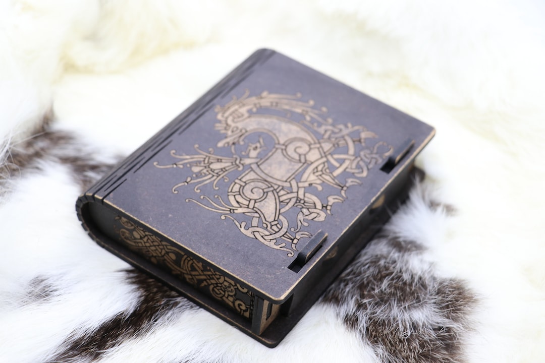 Book Box With Viking Norse Motif Engraved Wood Stash Box - Etsy