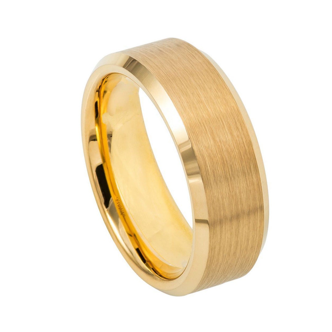 Personalized 6mm Gold Brushed Center Surface Solid Tungsten Ring - Etsy