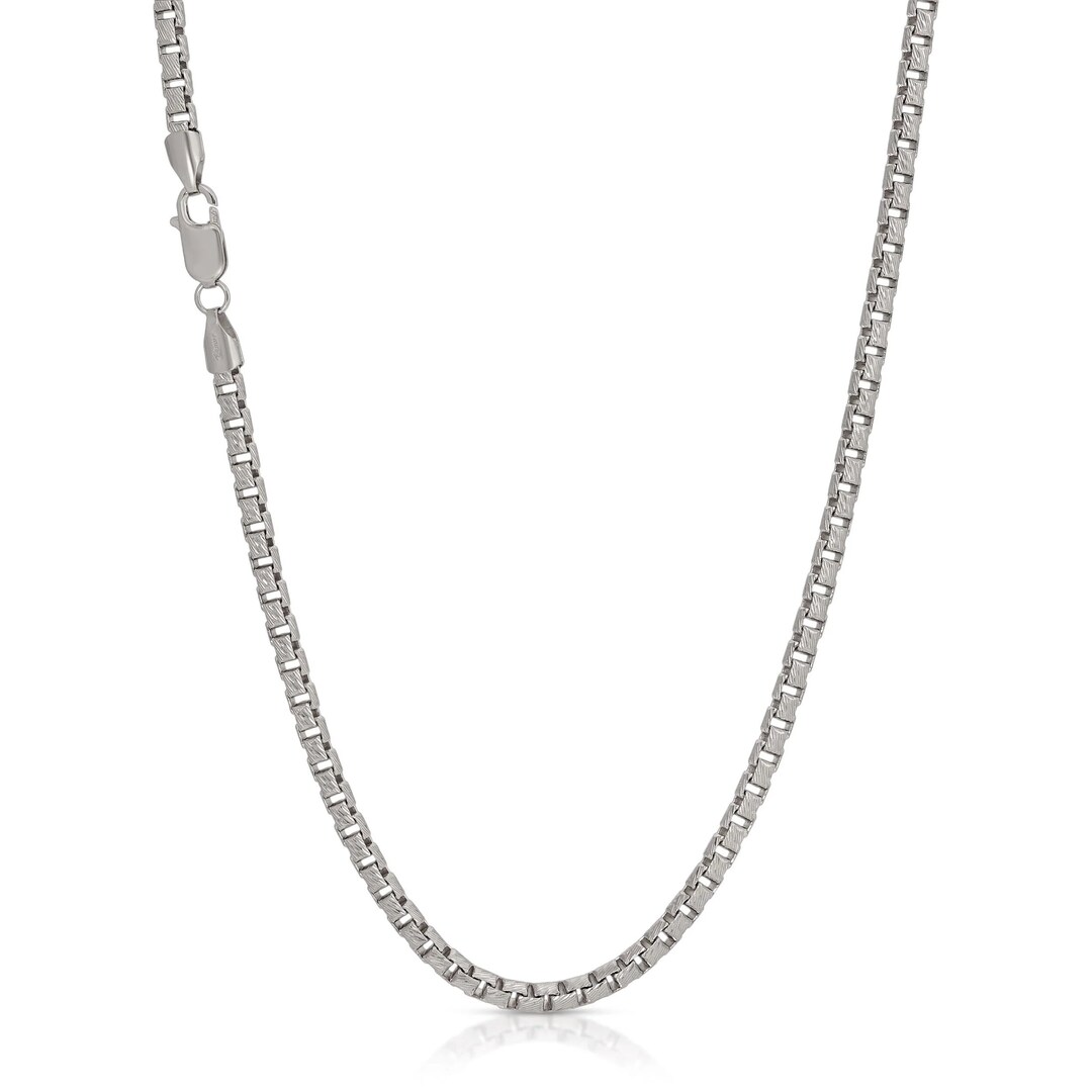 14k White Gold Box Chain Diamond Cut Necklace Italian Made - Etsy