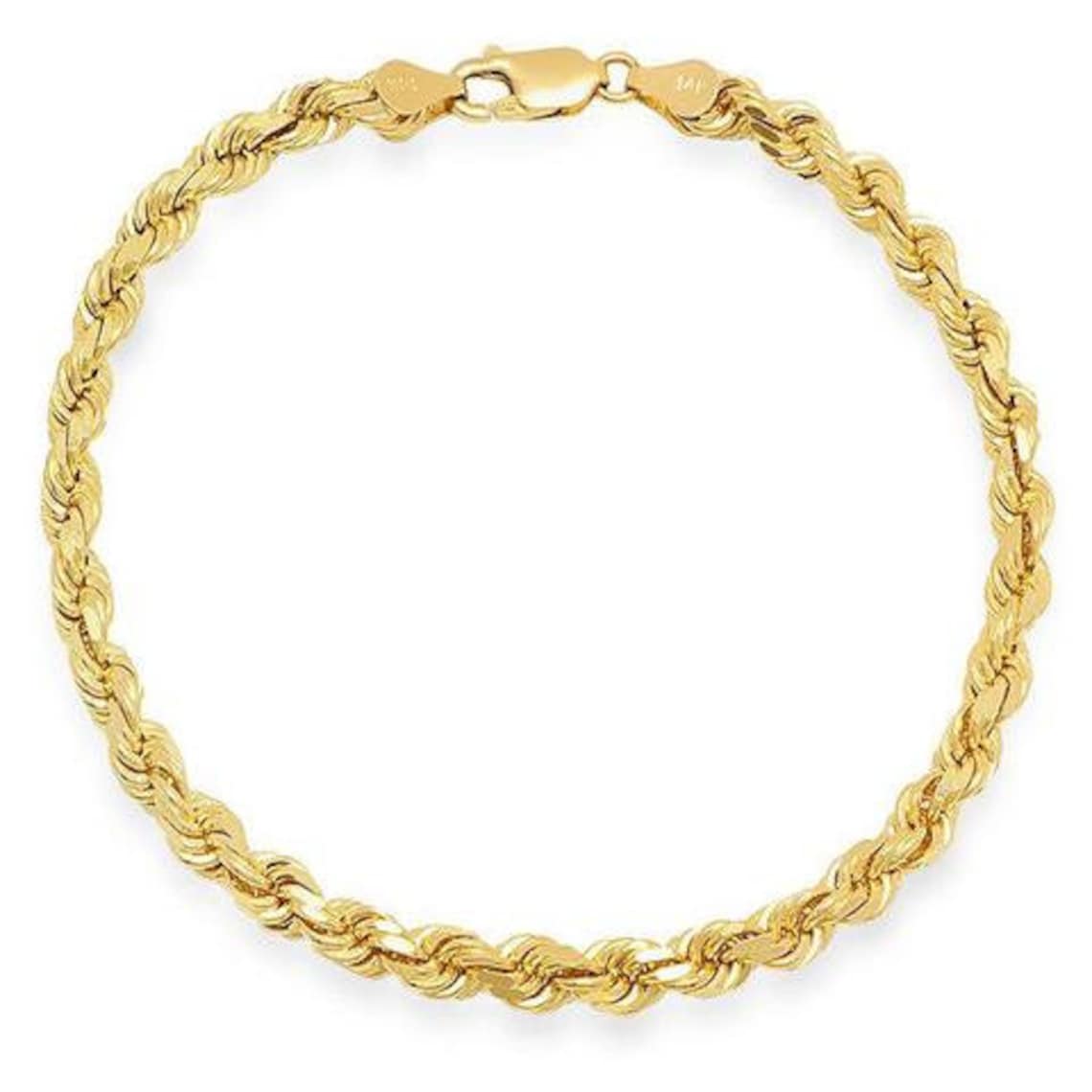 Solid 14k Yellow Gold Rope Bracelet Diamond Cut 1MM 2MM 2.5MM 2.9MM 3MM ...