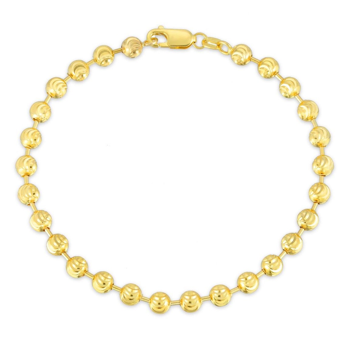 14k Yellow Gold Moon Cut Ball Bead Bracelet 69 - Etsy