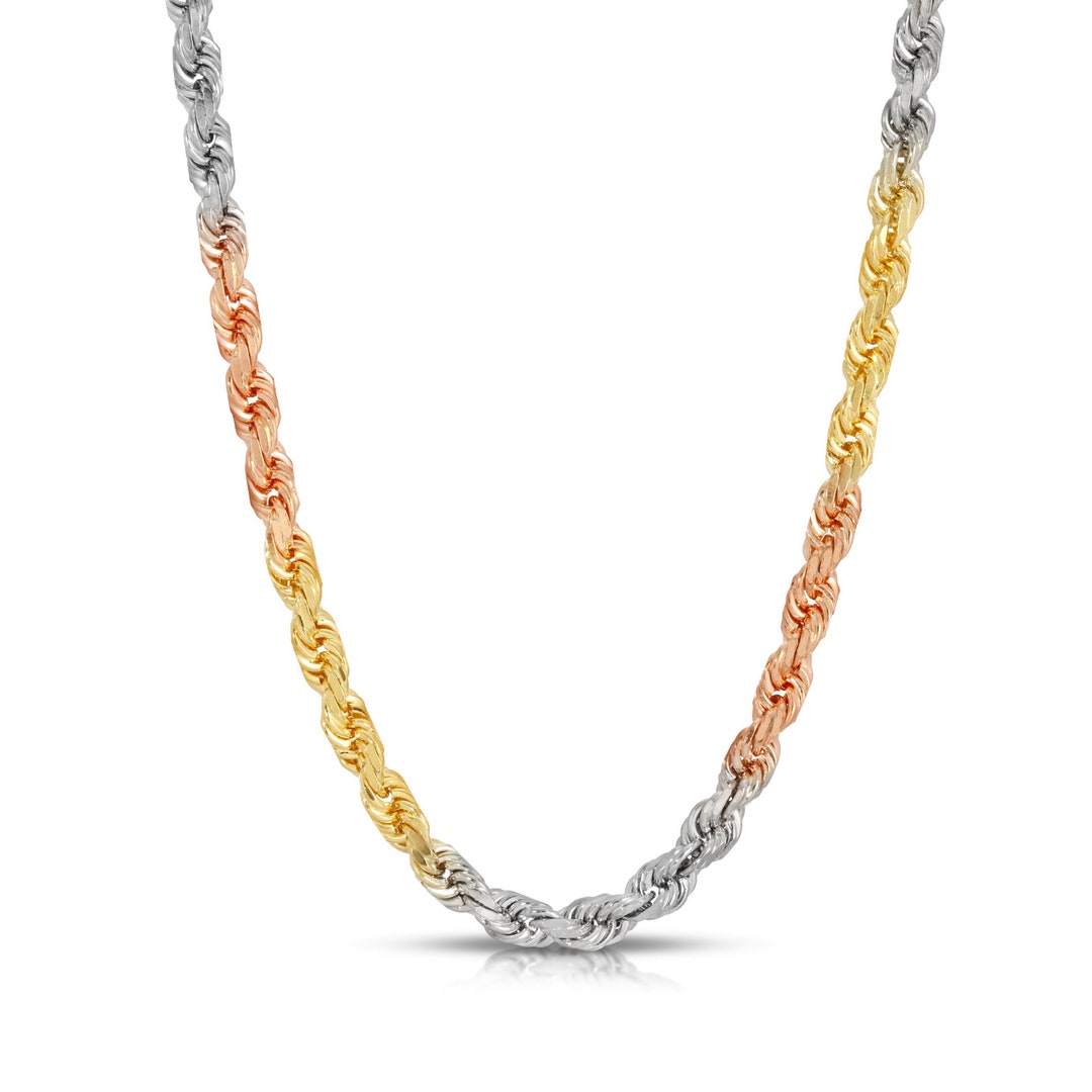14k Gold Rope Chain Yellow Rose White Gold Diamond Cut 16"-30" - Etsy