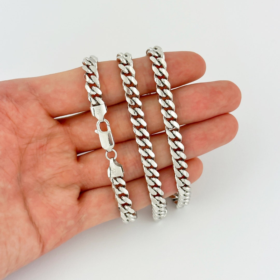6mm Miami Cuban 925 Sterling Silver Italian Solid Chain Rhodium Plated ...