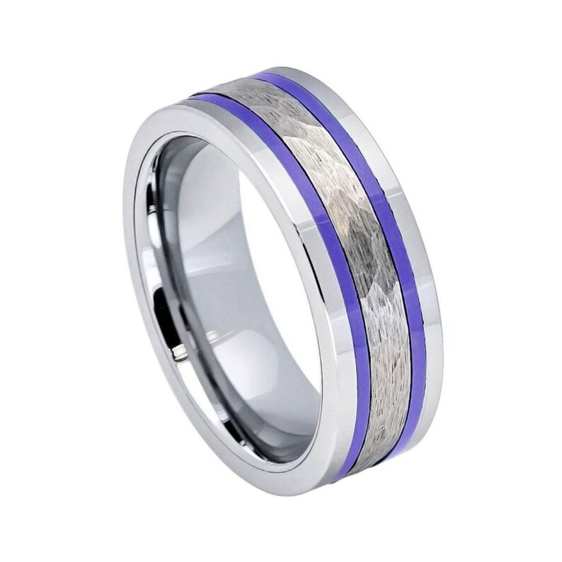 Blue Silver Tungsten Wedding Band 8mm Unique Tungsten Ring | Etsy