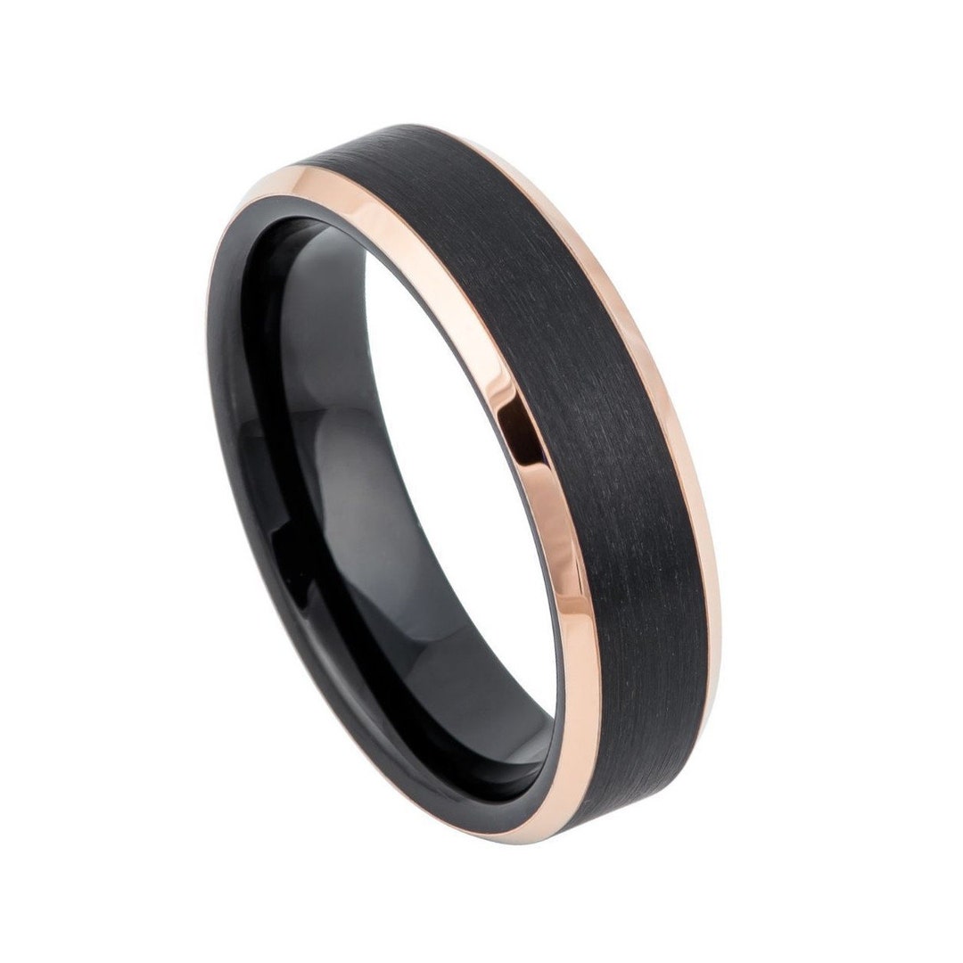 2-tone Rose Gold Tungsten Wedding Band 6mm Matte Finish Tungsten Ring ...