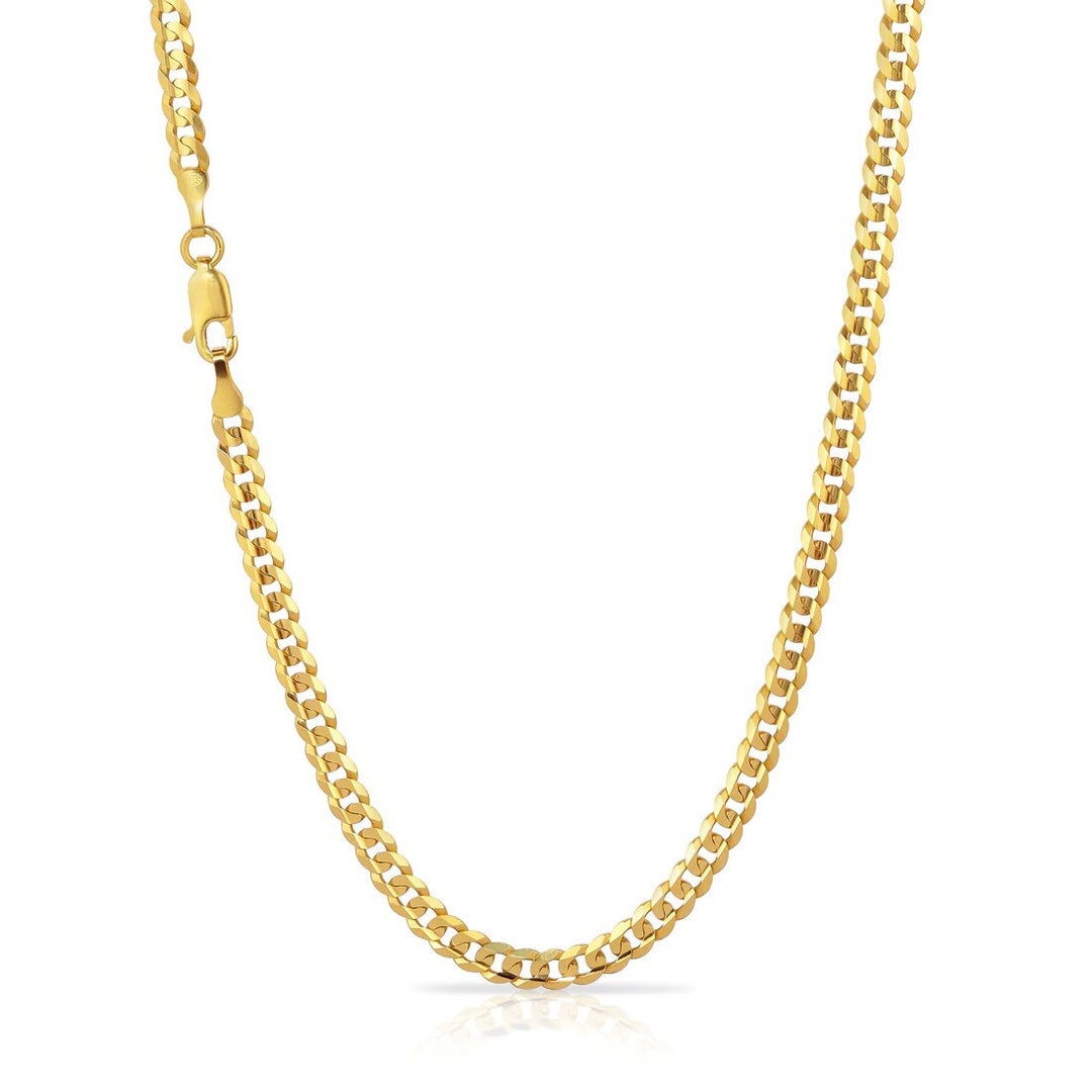 14k Flat Curb Chain Solid Yellow Gold Necklace Cuban Curb Link 2.5mm ...