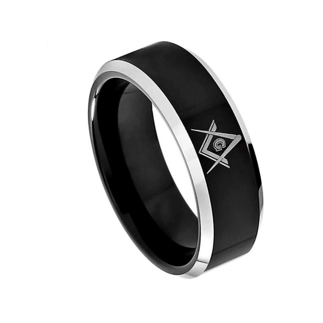 Black Tungsten Ring Masonic Symbol 6mm Comfort Fit Wedding Band ...