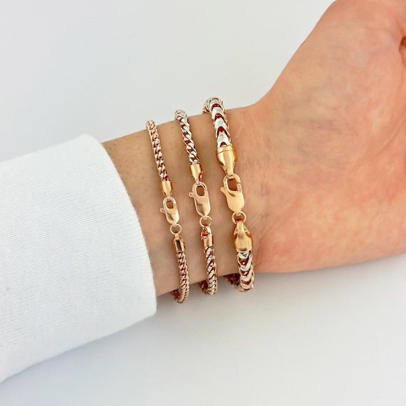 Solid 14k Rose Gold Franco Prism Cut Chain 14k Two Tone Prism Gold Bracelet Etsy Sweden
