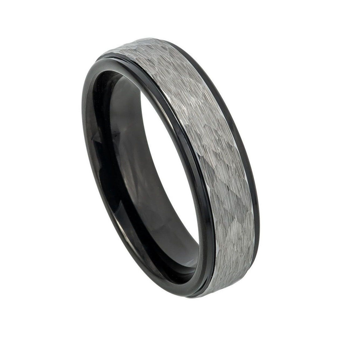 Hammered Tungsten Ring 6mm 2-tone Comfort Fit Wedding Band Personalized ...