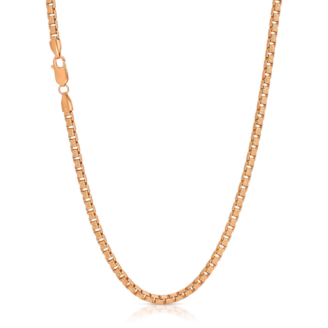 14k Rose Gold Box Chain Diamond Cut Necklace Italian Made - Etsy