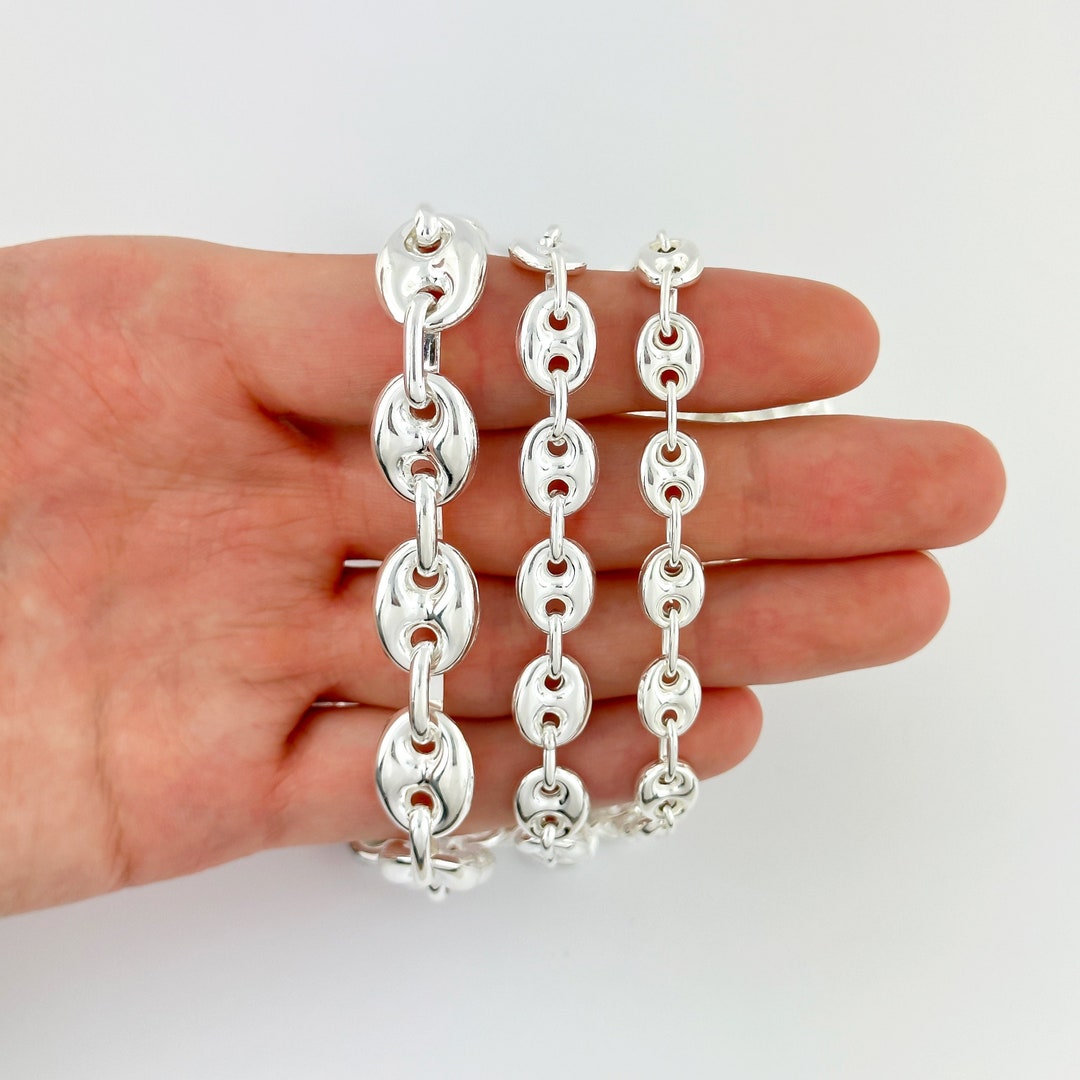 925 Sterling Silver Puffed Anchor Mariner Link Chain Italian Made - Etsy