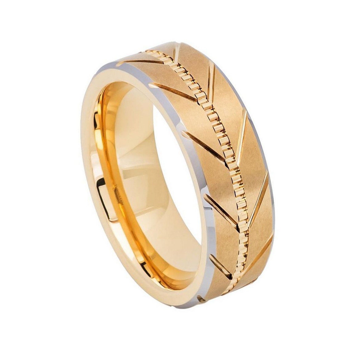 Brushed Gold Tungsten Wedding Band Comfort Fit 8mm Gold His | Etsy