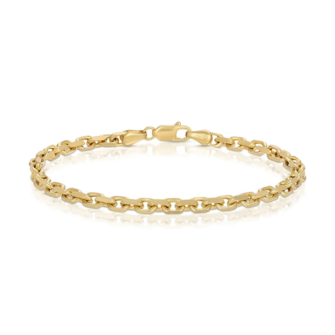 Solid 14k Yellow Gold Italian Heavy Open Link Chain Bracelet - Etsy